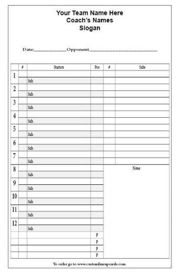 Custom Lineup Cards. Color Custom Lineup Cards